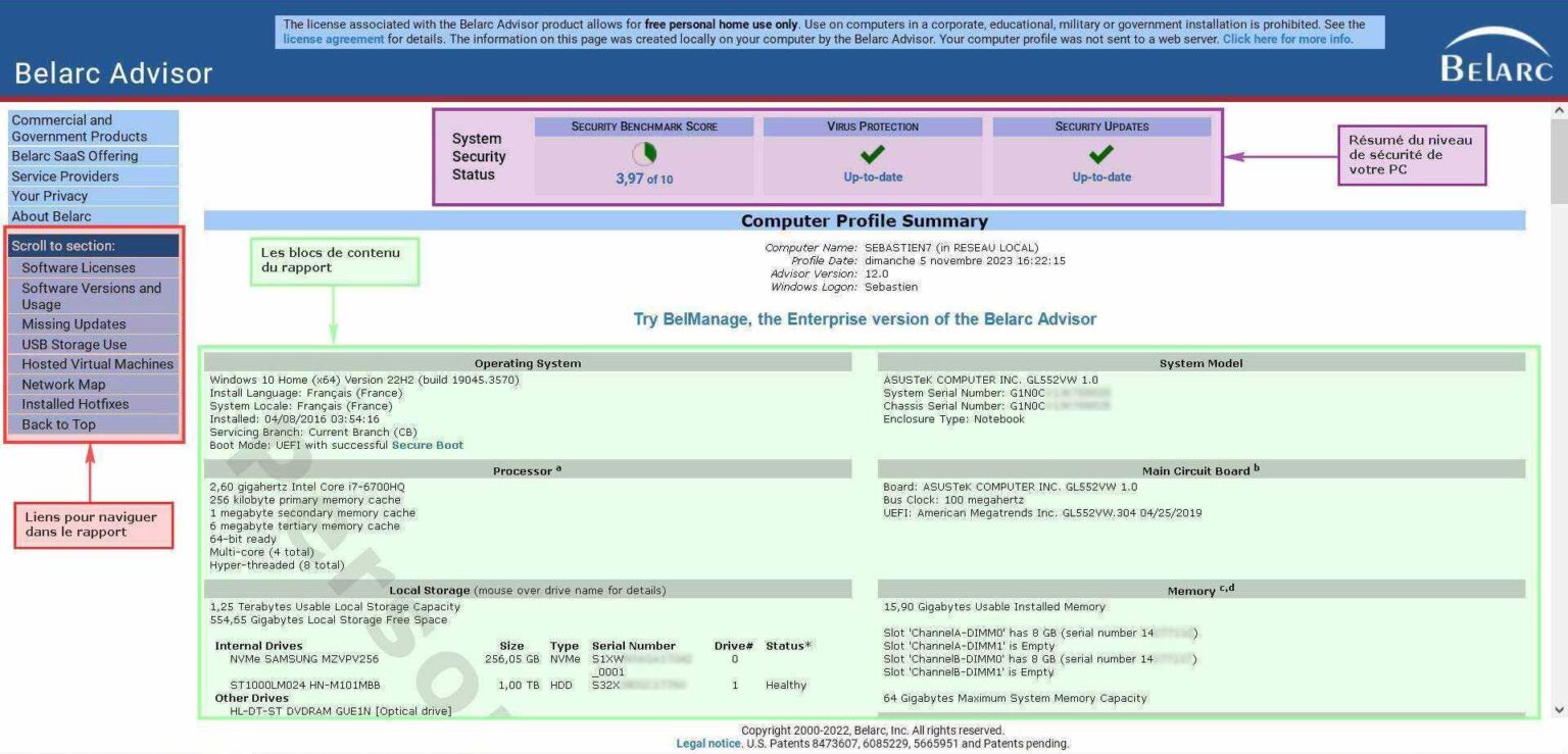Belarc Advisor – Réalisez un audit de votre ordinateur – ASTUCES-INTERNET