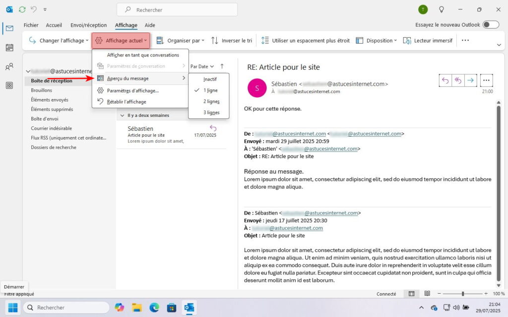 Personnaliser l’affichage d’Outlook – ASTUCES-INTERNET